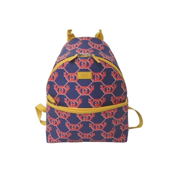Gucci | Bags | Gucci Red Navy Backpack Leather Yellow | Poshmark